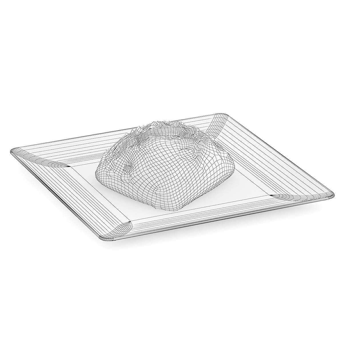 Dark Bun on White Plate - 3D Model by cgaxis