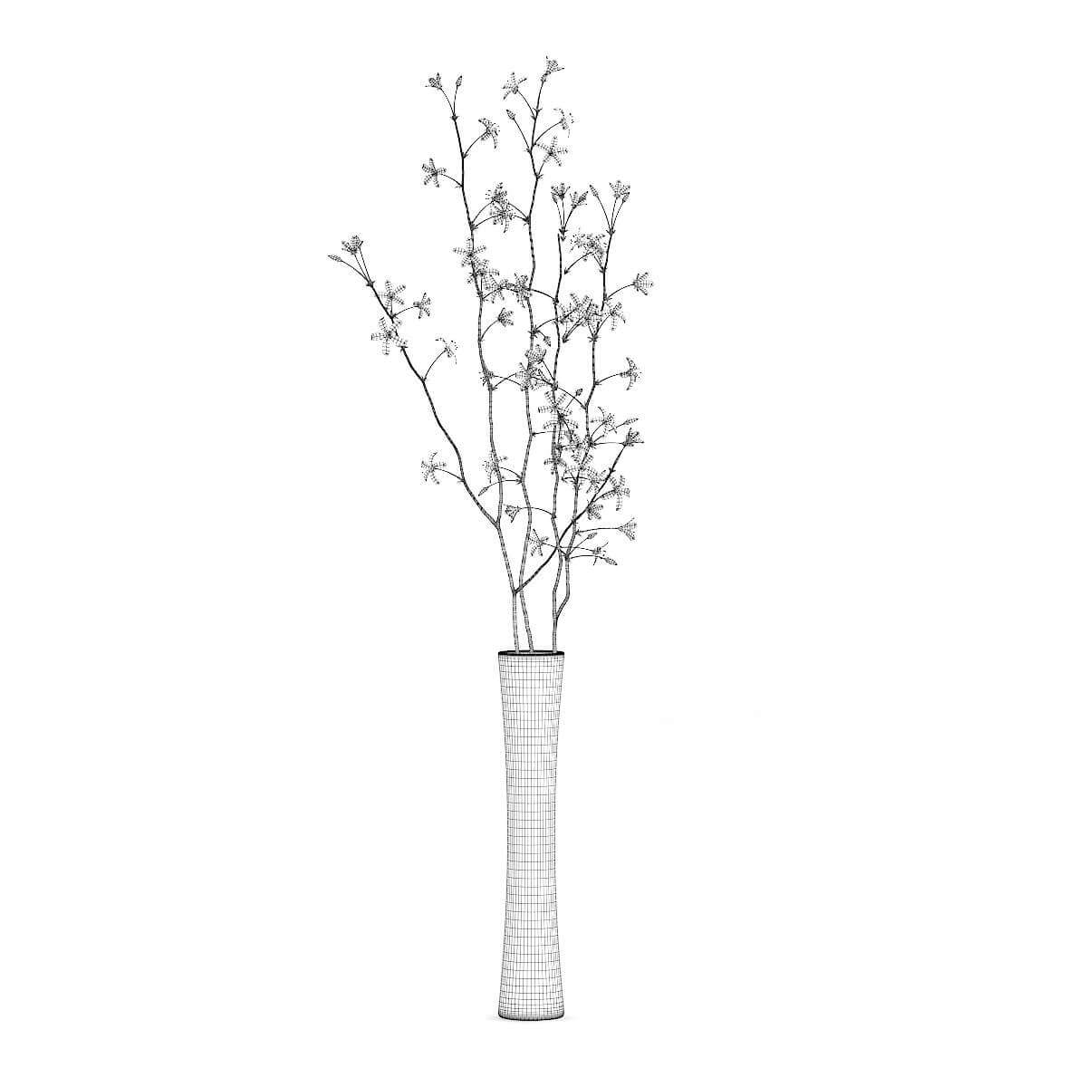 Flowering Tree Twigs in Glass Vase - 3D Model by cgaxis