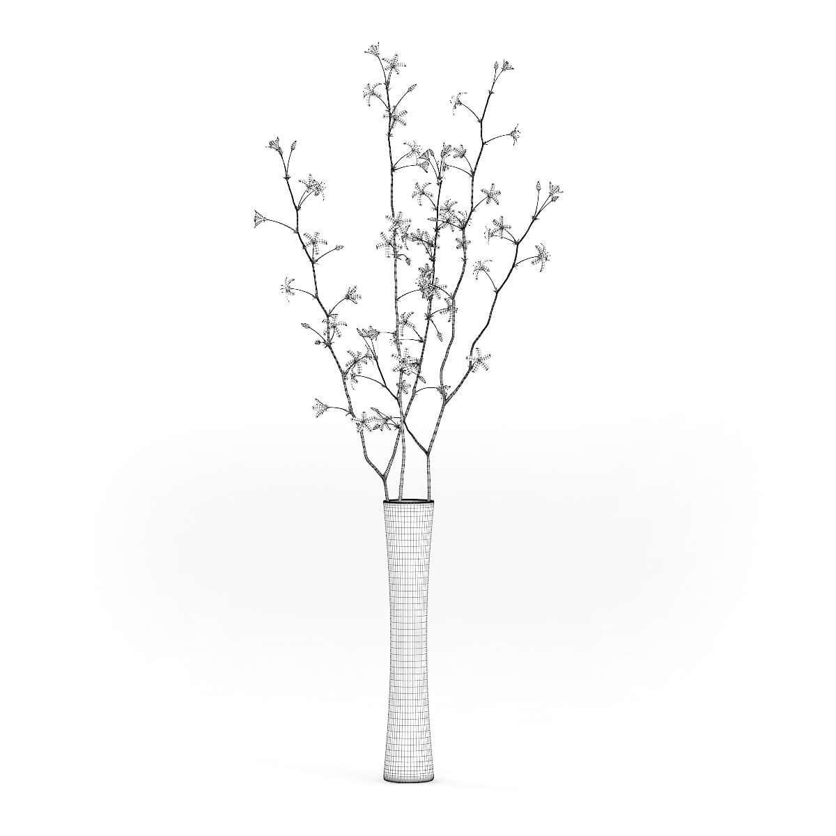 Flowering Tree Twigs in Glass Vase - 3D Model by cgaxis