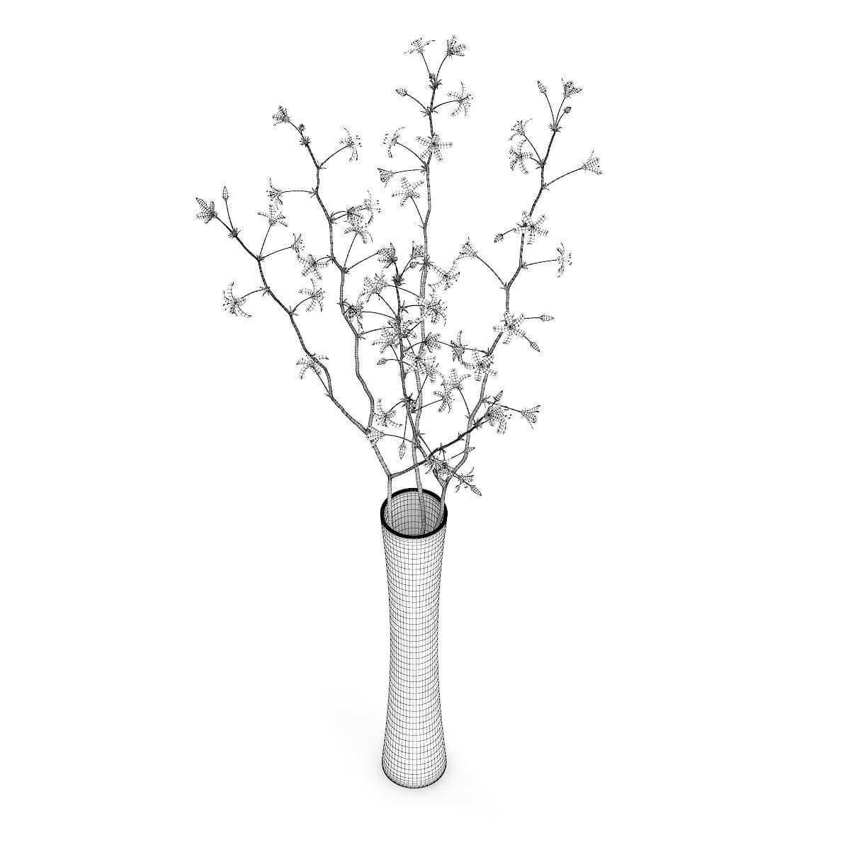 Flowering Tree Twigs in Glass Vase - 3D Model by cgaxis