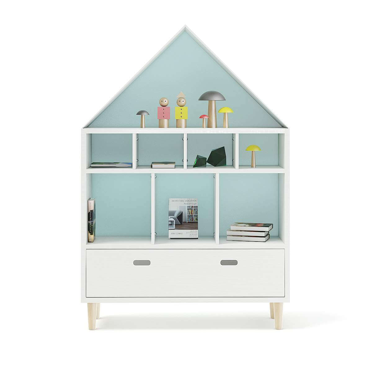 House Shape Shelf with Decorations - 3D Model by cgaxis