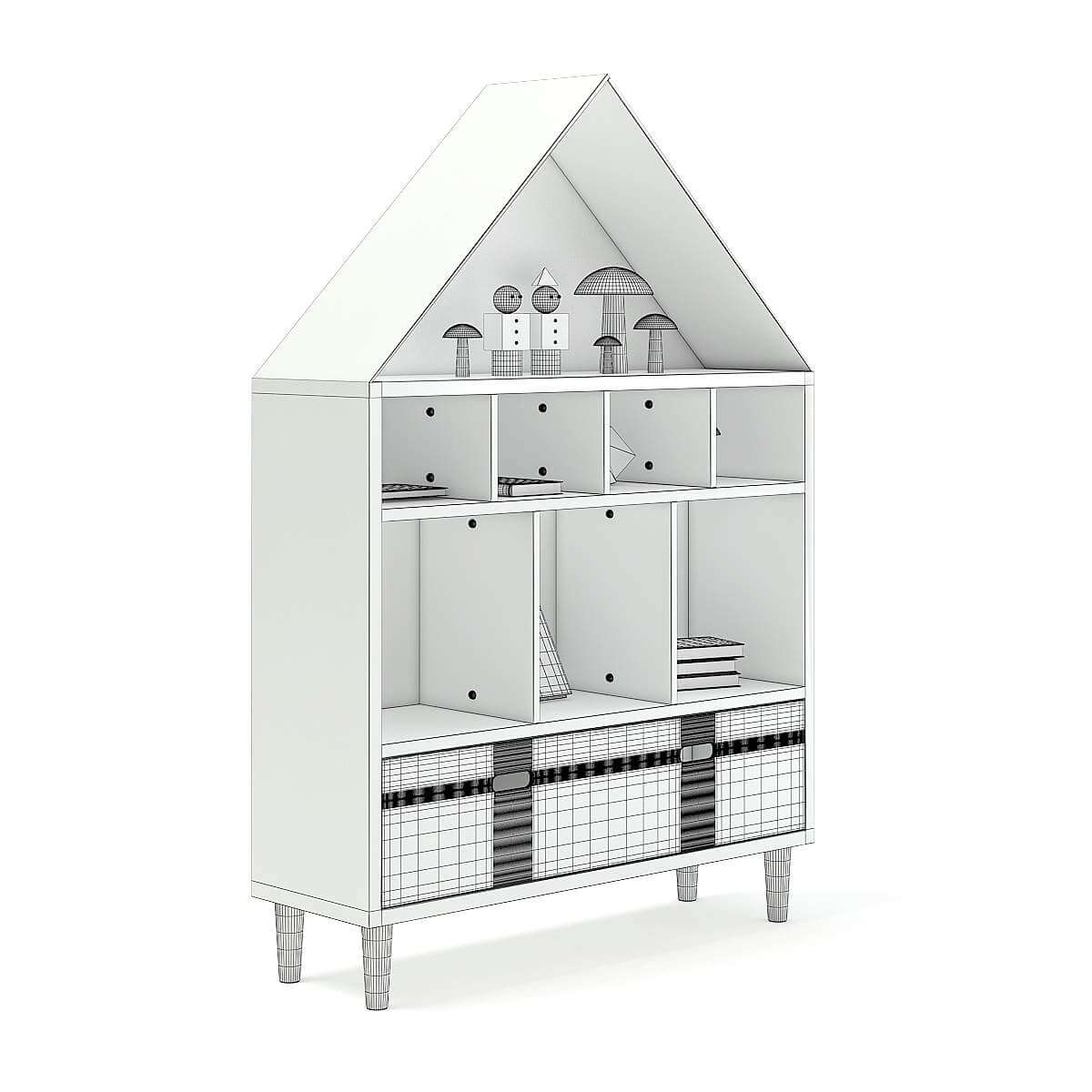 House Shape Shelf with Decorations - 3D Model by cgaxis