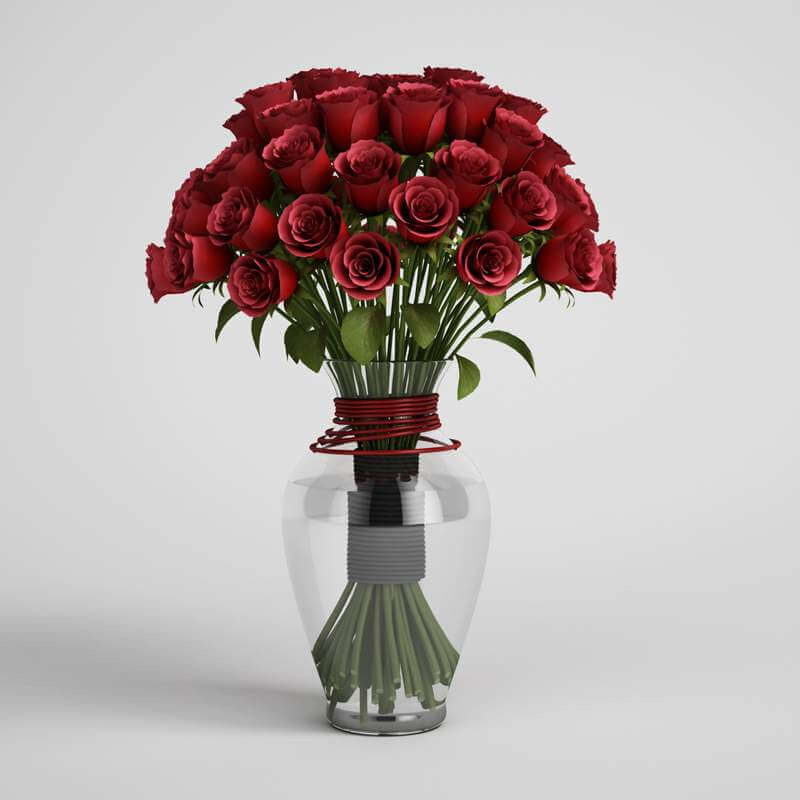 Rose Bouquet Glass Vase 11 - 3D Model by cgaxis