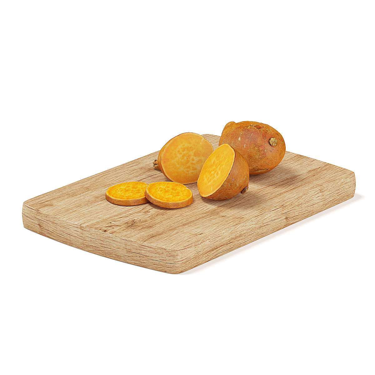 Sliced Yams on Wooden Board - 3D Model by cgaxis