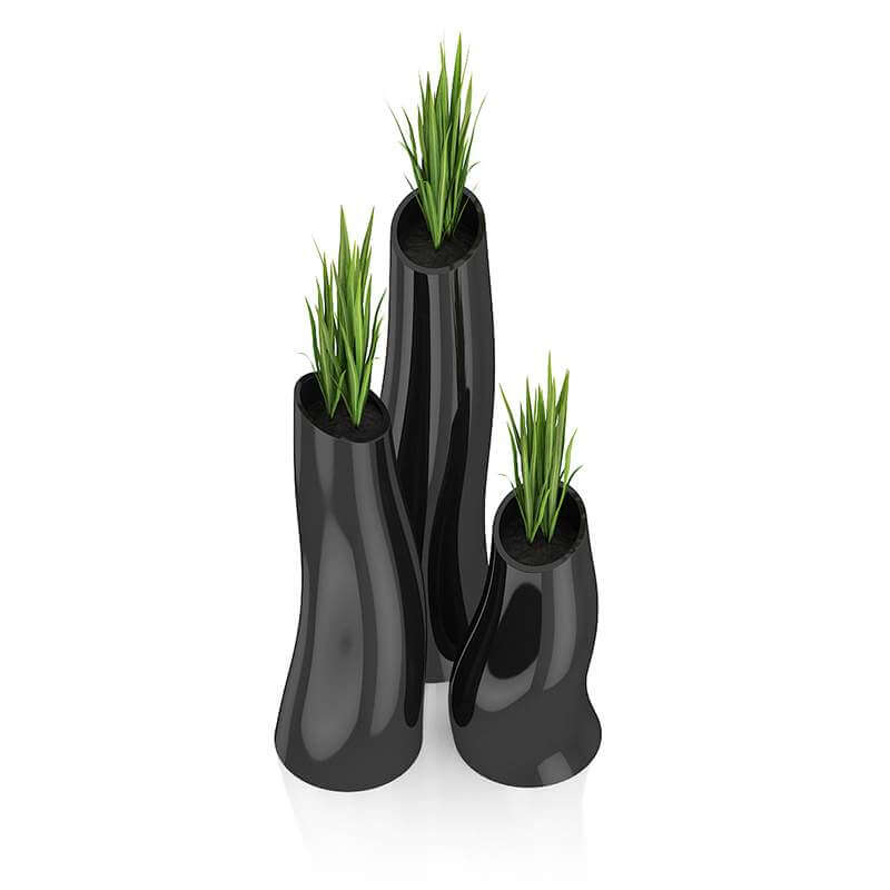 Three Plants in Black Pots - 3D Model by cgaxis