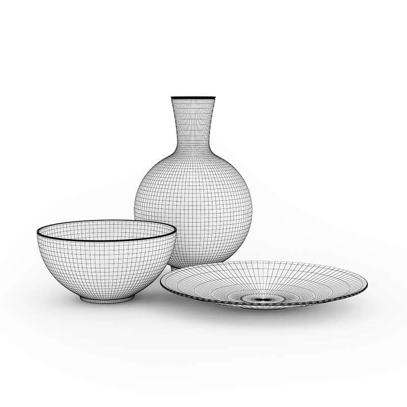 Vase and Bowls Set - 3D Model by cgaxis