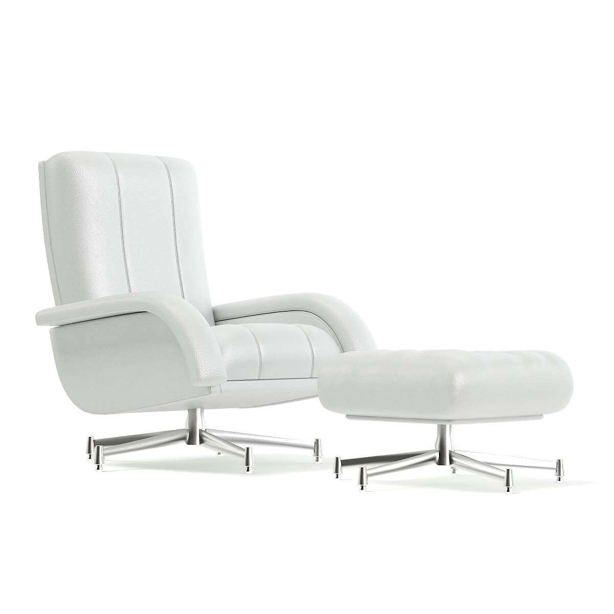 White Leather Swivel Chair with a Stool - 3D Model by cgaxis