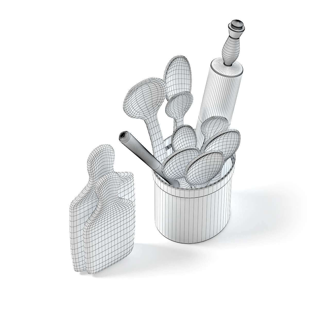 Wooden Kitchen Utensils - 3D Model by cgaxis