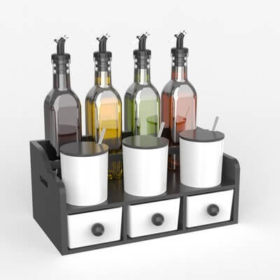 Condiment Set Oil Rack With Four Bottles - 3D Model by CGBee