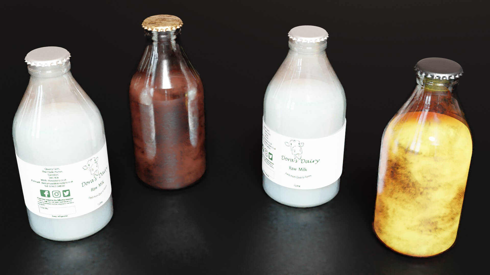 Milk Bottle Set 3d Model By Cghawk