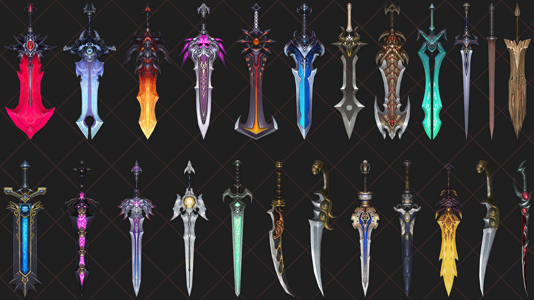 100 Fantasy Battle Sword 2D Game Asset by cghriggs