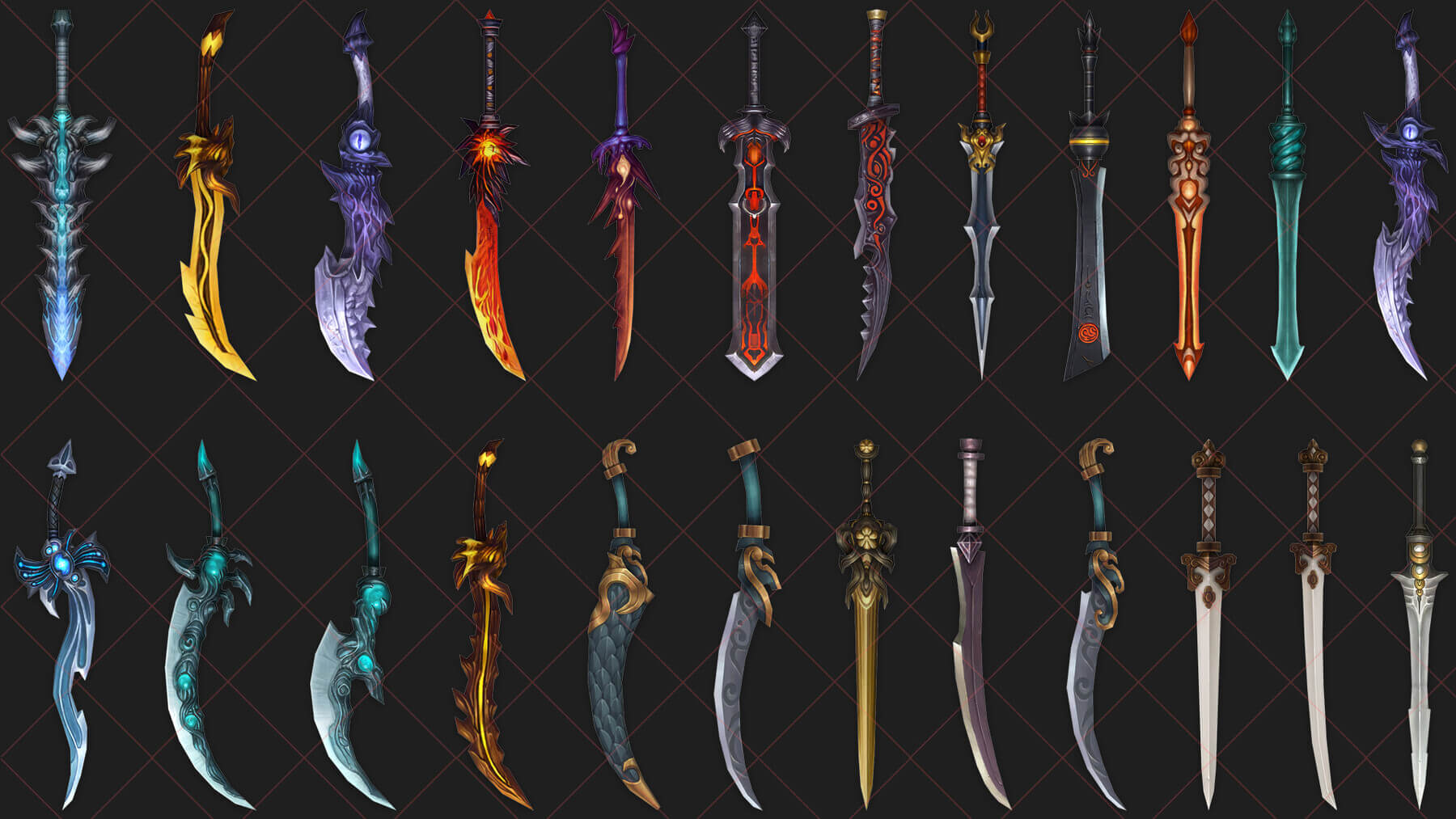 100 Fantasy Battle Sword 2D Game Asset by cghriggs