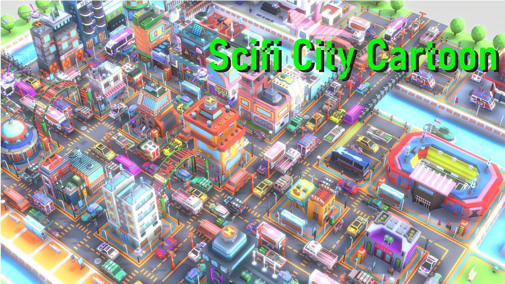 Sci-Fi Low Poly Cartoon City 3D Model by CGMANO