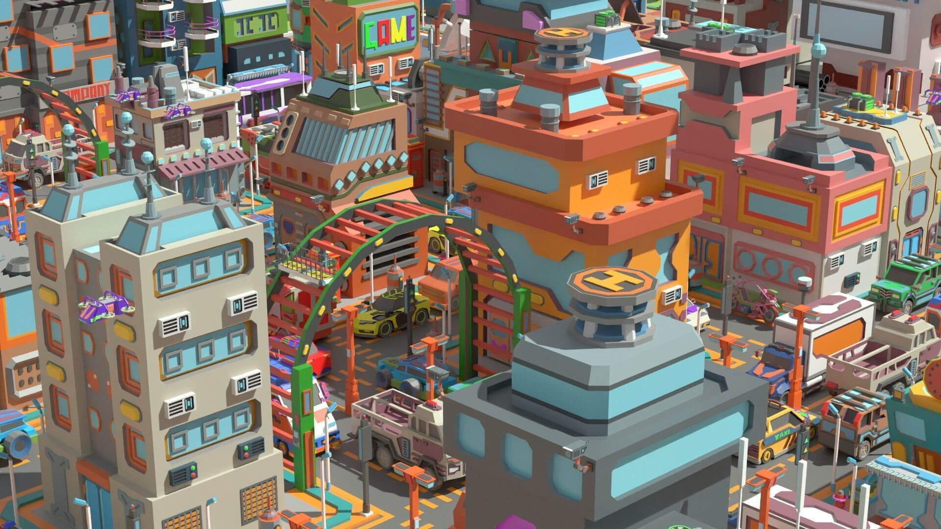 Sci-Fi Low Poly Cartoon City 3D Model by CGMANO