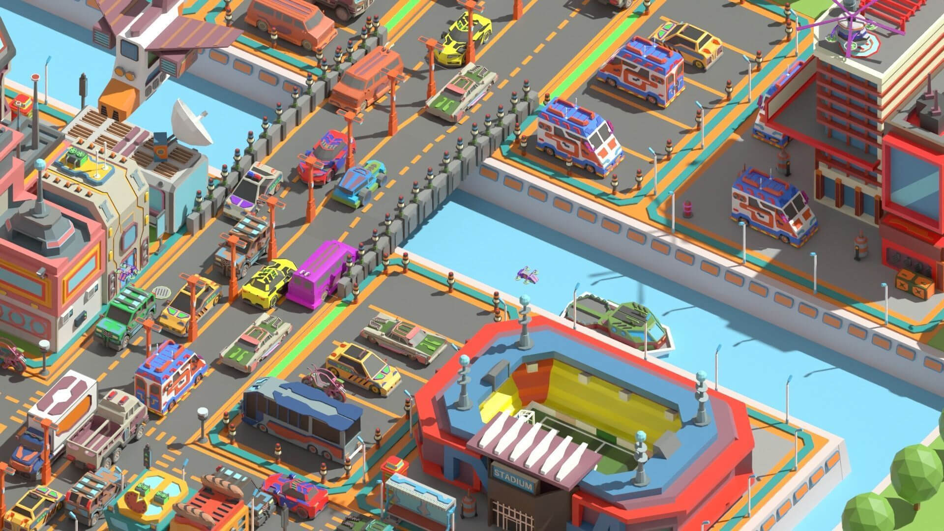 Sci-Fi Low Poly Cartoon City 3D Model by CGMANO