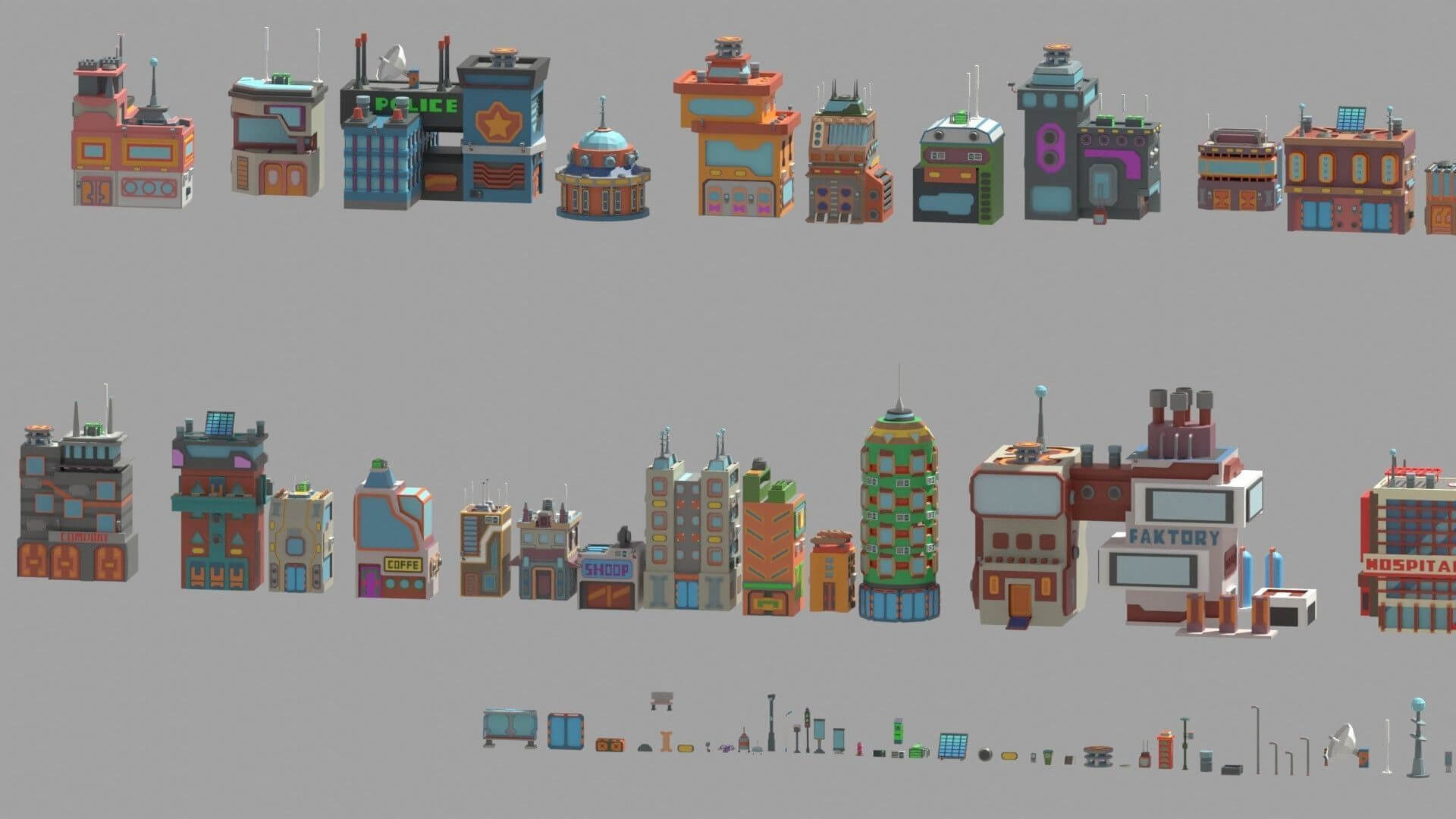 Sci-Fi Low Poly Cartoon City 3D Model by CGMANO