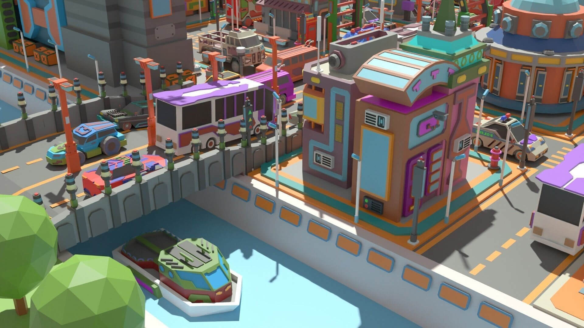 Sci-Fi Low Poly Cartoon City 3D Model by CGMANO