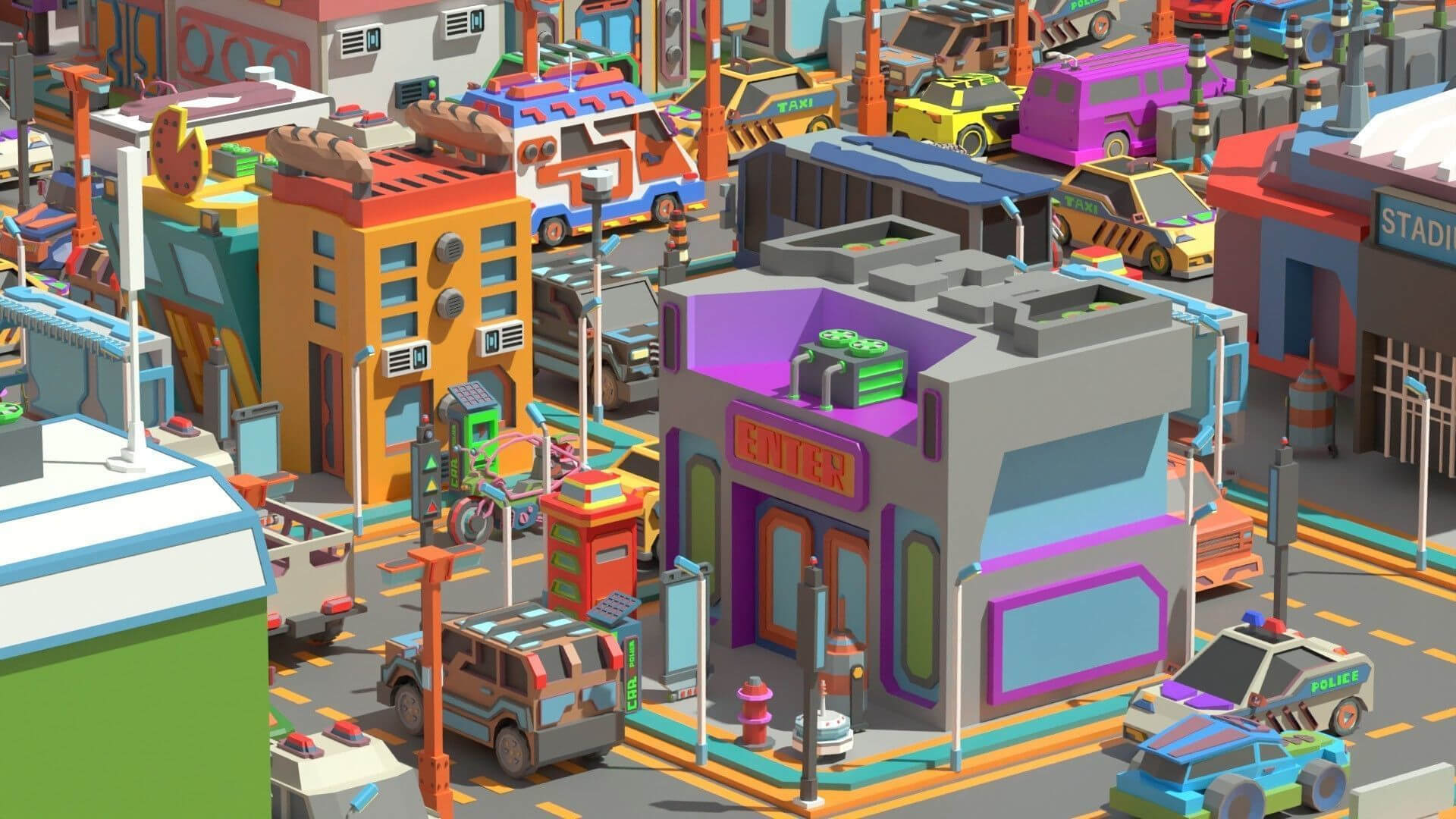 Sci-Fi Low Poly Cartoon City 3D Model by CGMANO