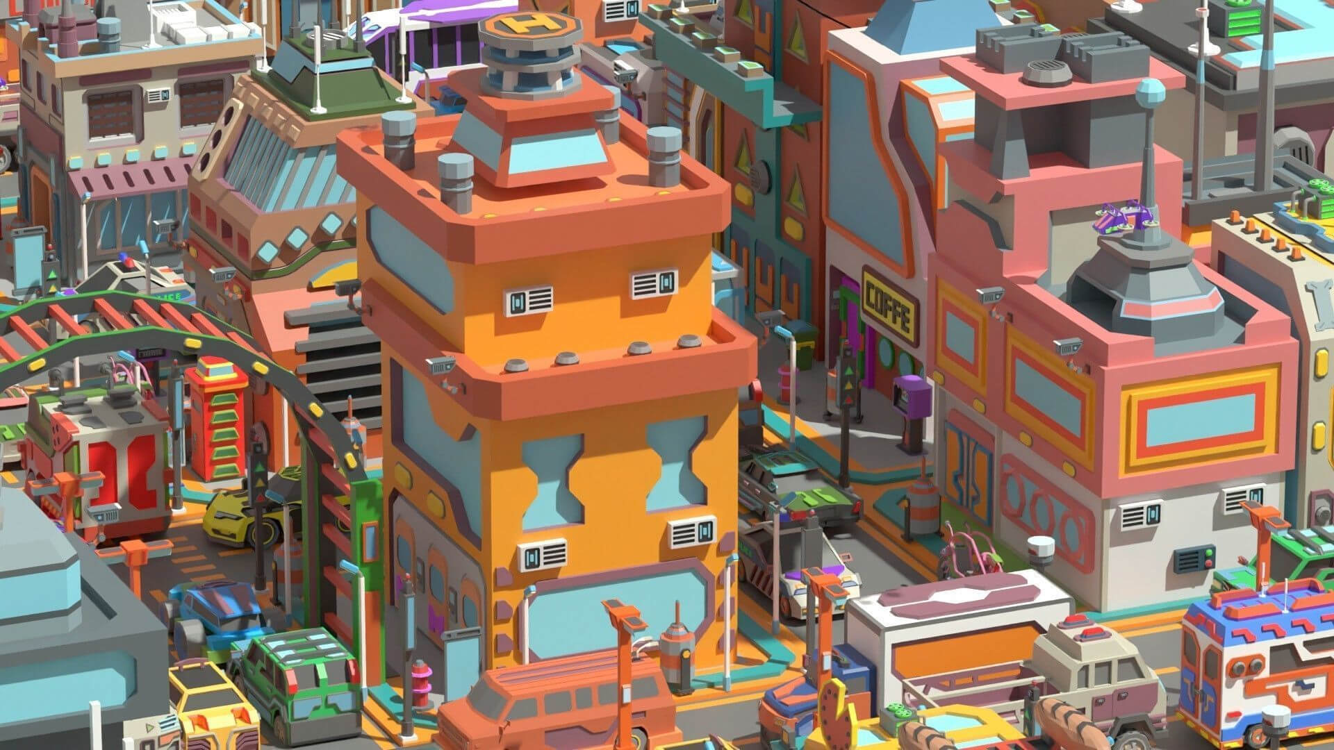 Sci-Fi Low Poly Cartoon City 3D Model by CGMANO