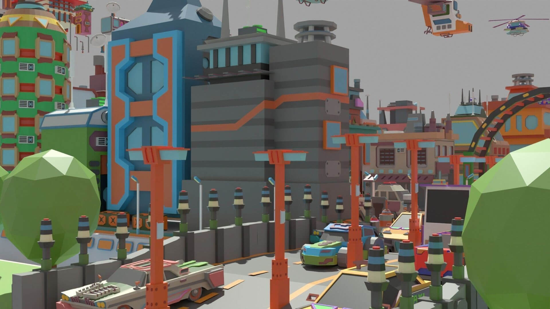 Sci-Fi Low Poly Cartoon City 3D Model by CGMANO