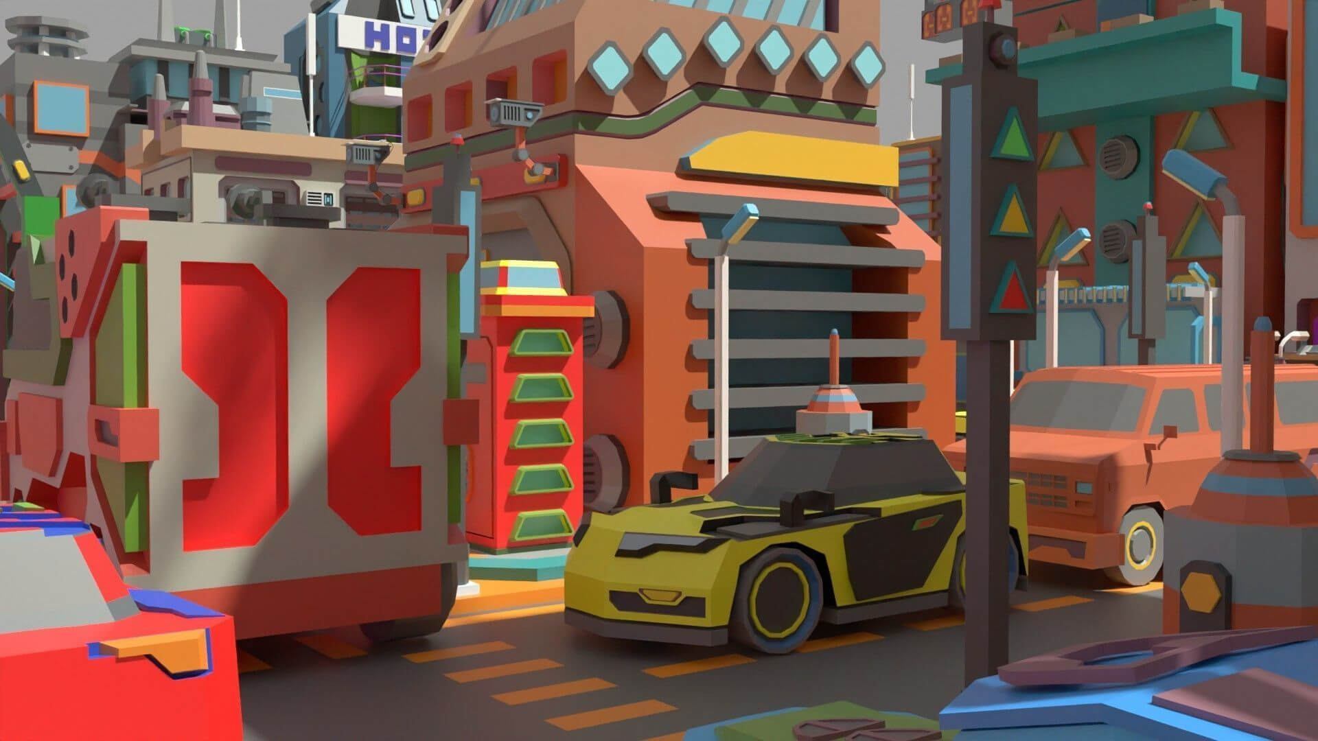 Sci-Fi Low Poly Cartoon City 3D Model by CGMANO