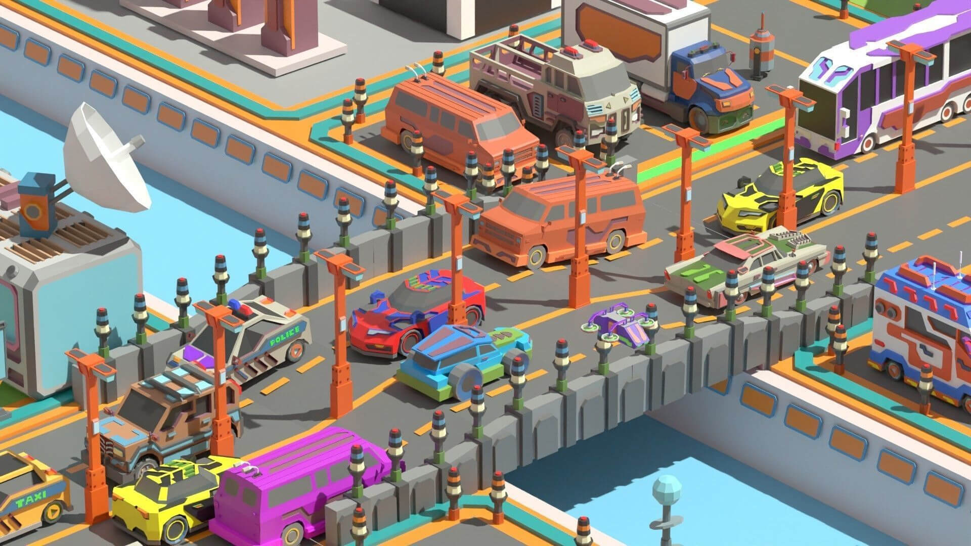 Sci-Fi Low Poly Cartoon City 3D Model by CGMANO