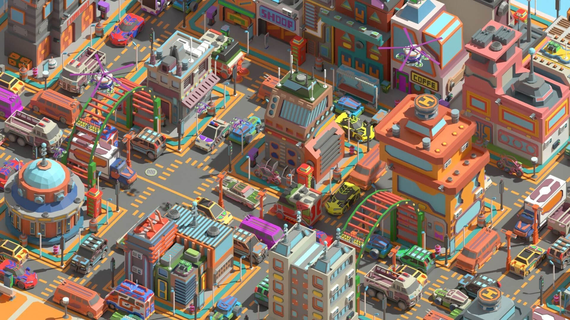 Sci-Fi Low Poly Cartoon City 3D Model by CGMANO