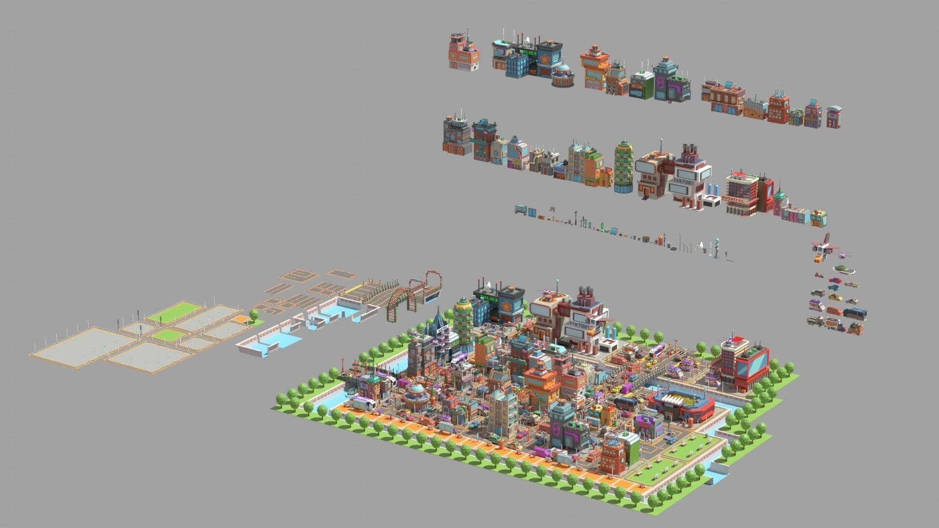 Sci-Fi Low Poly Cartoon City 3D Model by CGMANO