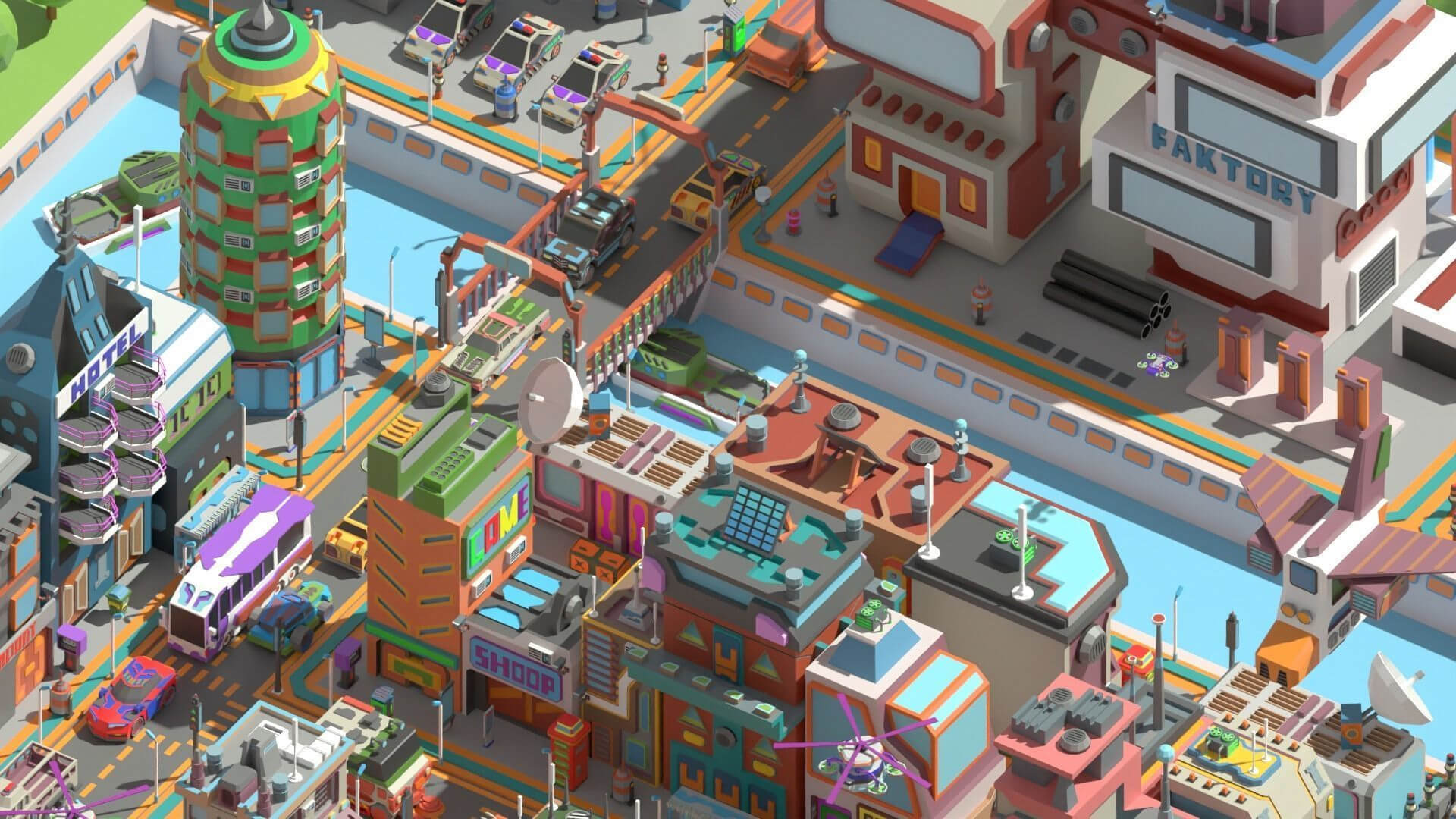 Sci-Fi Low Poly Cartoon City 3D Model by CGMANO