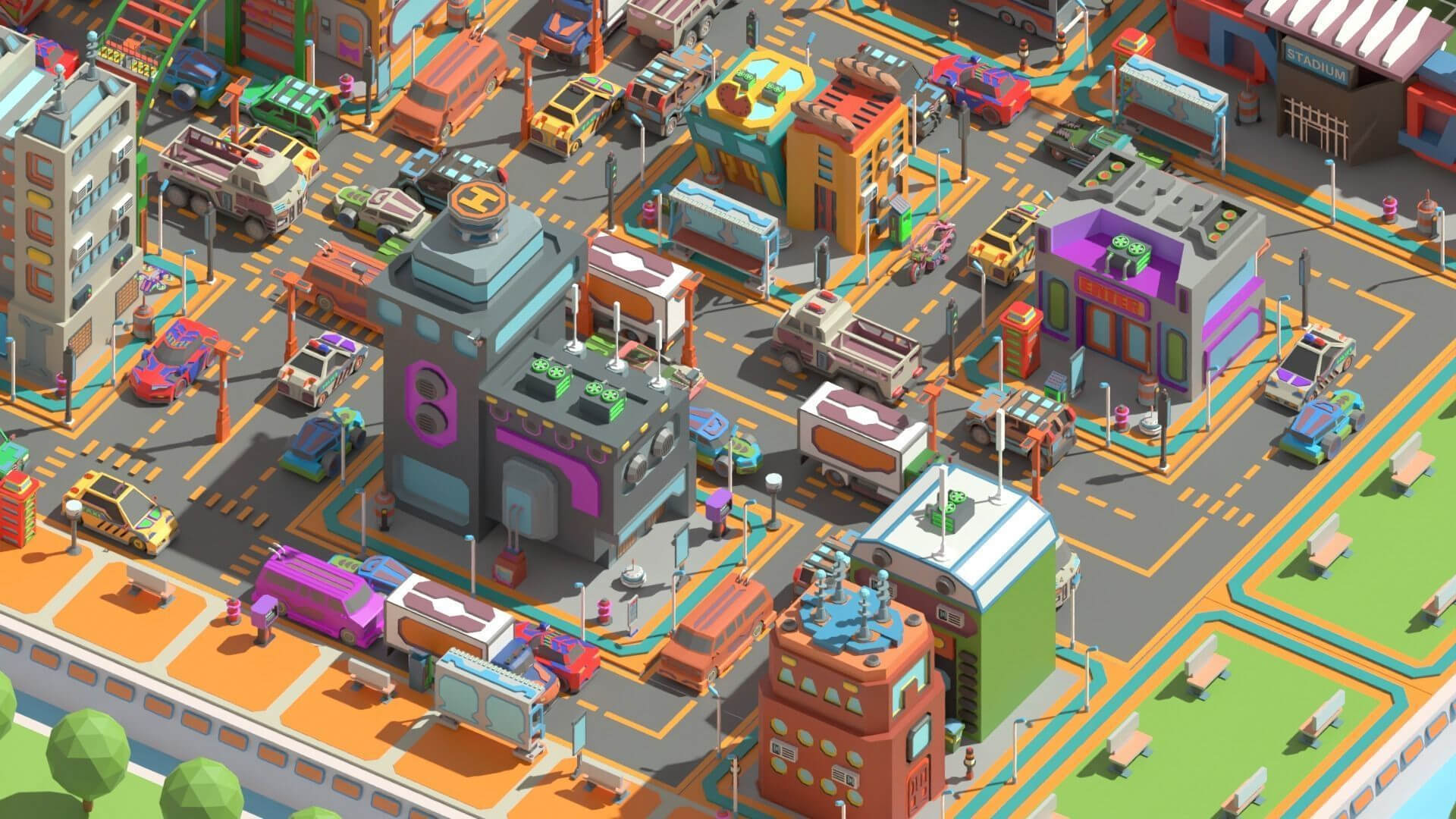Sci-Fi Low Poly Cartoon City 3D Model by CGMANO