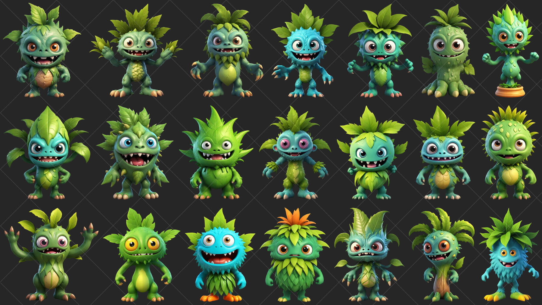 100 Fantasy Tree Monster Characters 2D Game Asset by cgsea
