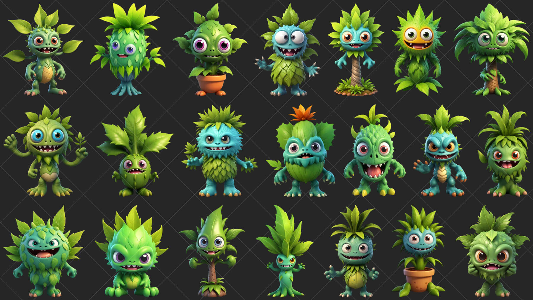 100 Fantasy Tree Monster Characters 2D Game Asset by cgsea
