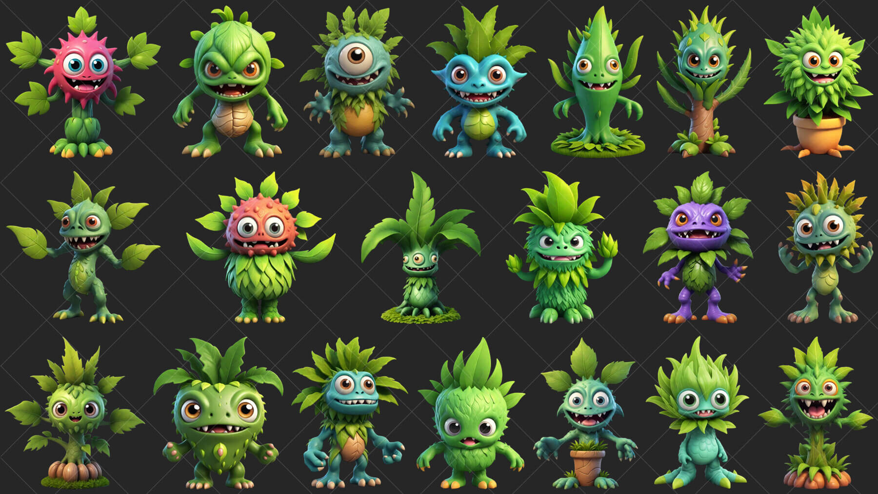 100 Fantasy Tree Monster Characters 2D Game Asset by cgsea