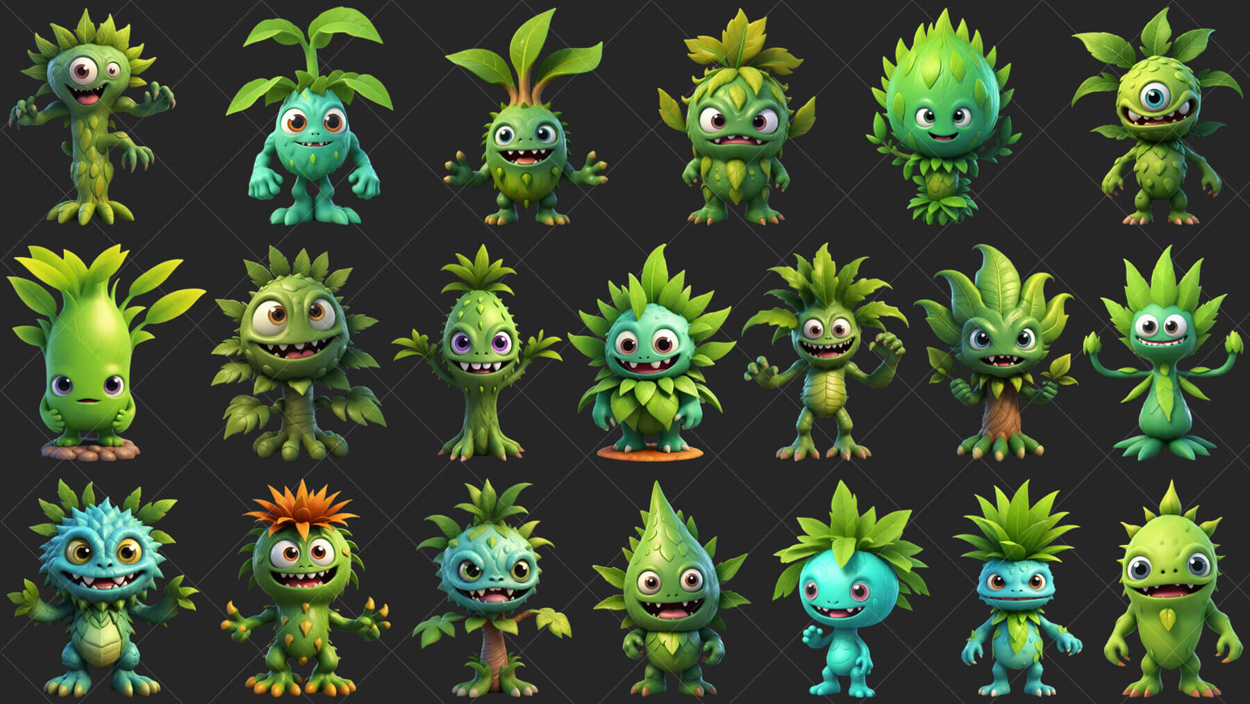 100 Fantasy Tree Monster Characters 2D Game Asset by cgsea