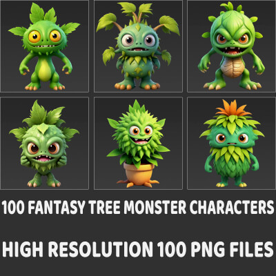 100 Fantasy Tree Monster Characters 2D Game Asset by cgsea