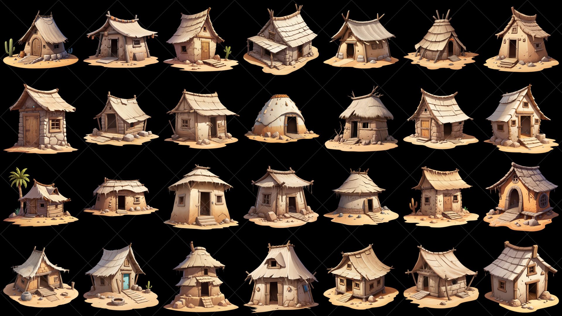 100 Transparent Fantasy Desert Hut 2D Game Asset by cgsea