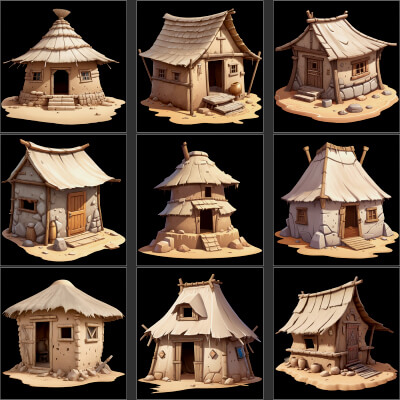 100 Transparent Fantasy Desert Hut 2D Game Asset by cgsea