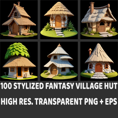 100 Transparent Stylized Fantasy Village Hut PNG & EPS - 2D Game Asset ...