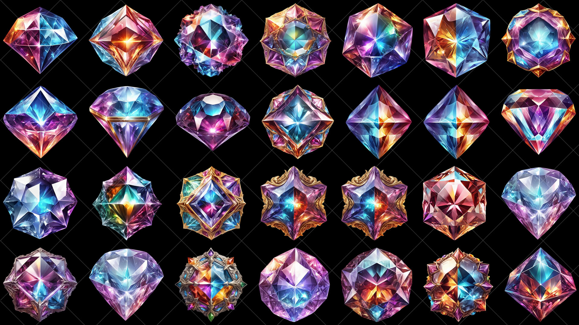 114 Transparent Fantasy Diamond Gems Game Assets by cgsea