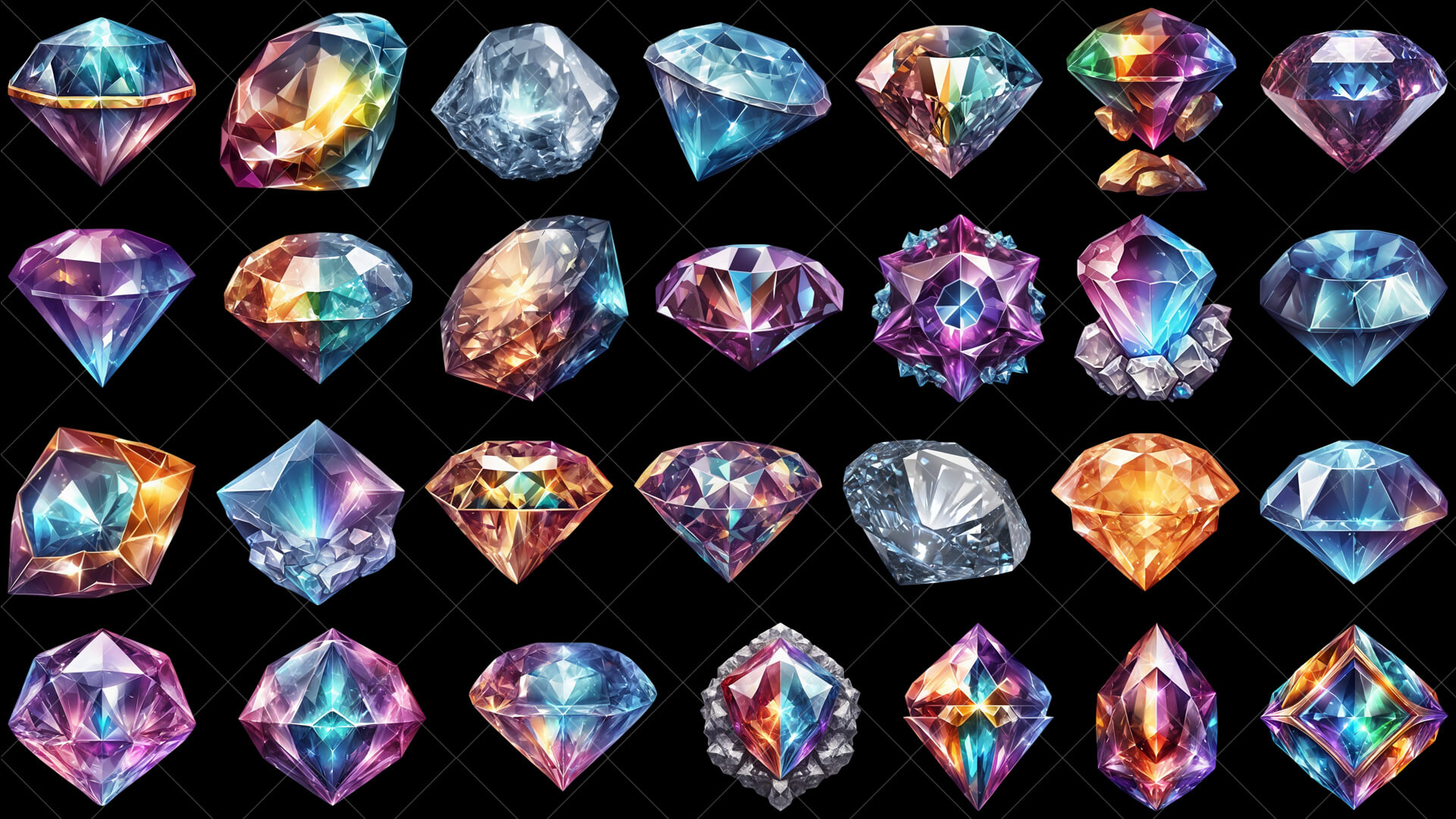 114 Transparent Fantasy Diamond Gems Game Assets by cgsea
