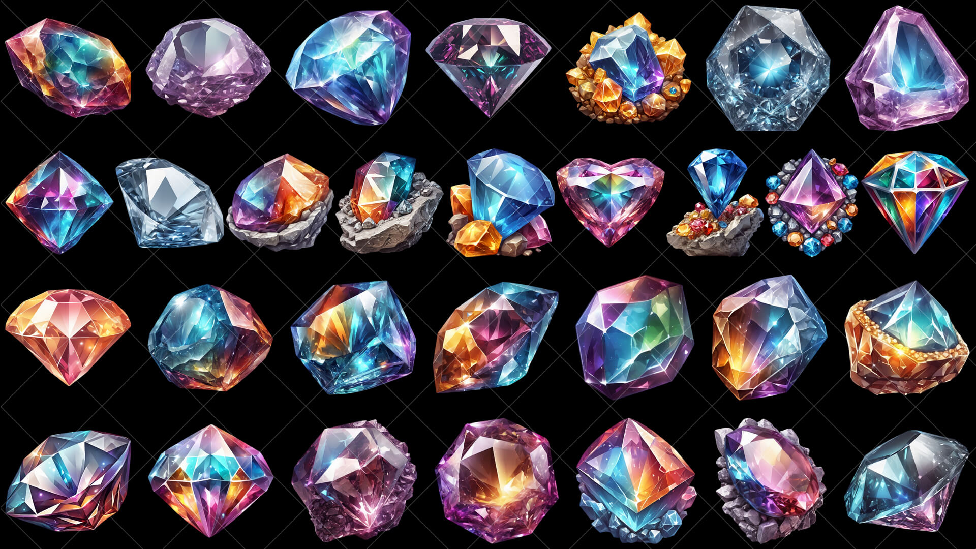 114 Transparent Fantasy Diamond Gems Game Assets by cgsea