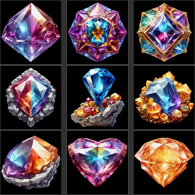 114 Transparent Fantasy Diamond Gems Game Assets by cgsea