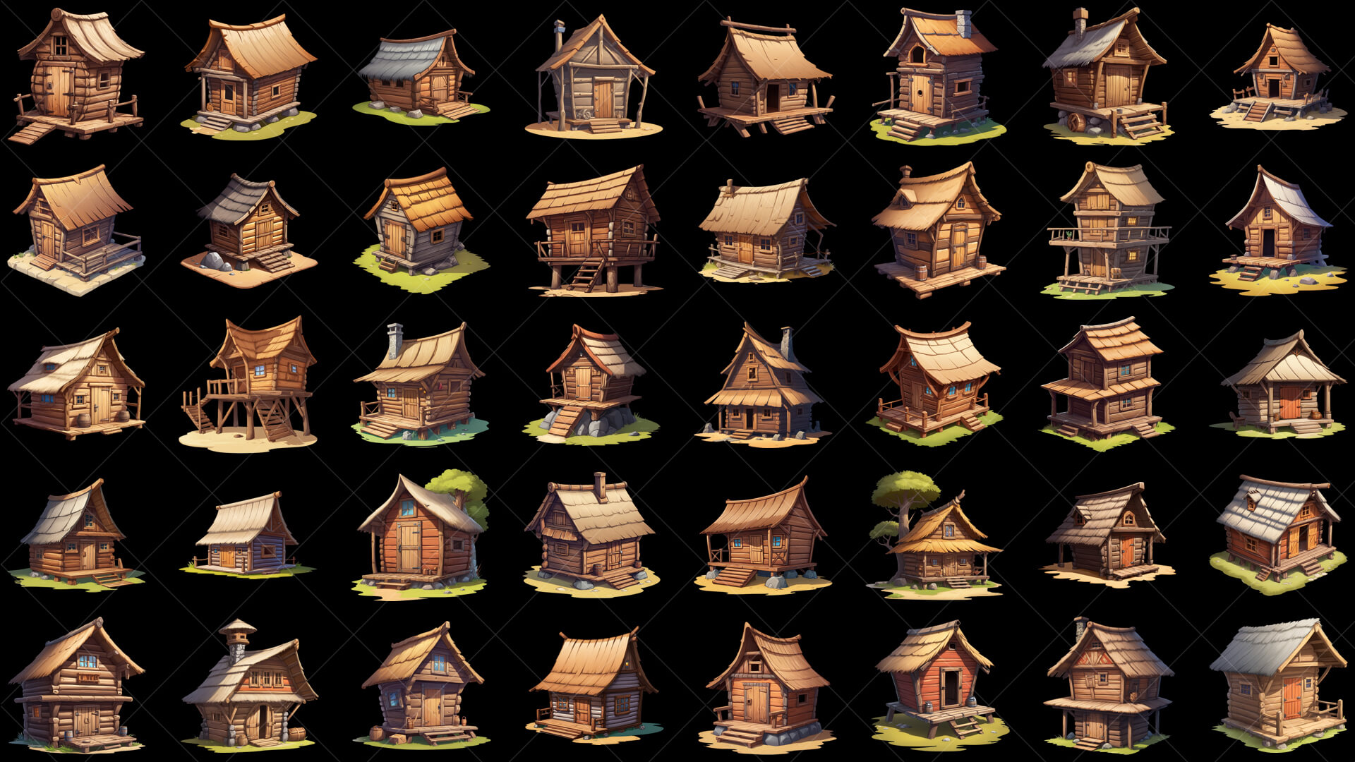 115 Transparent Wooden Hut Home House Game Asset by cgsea