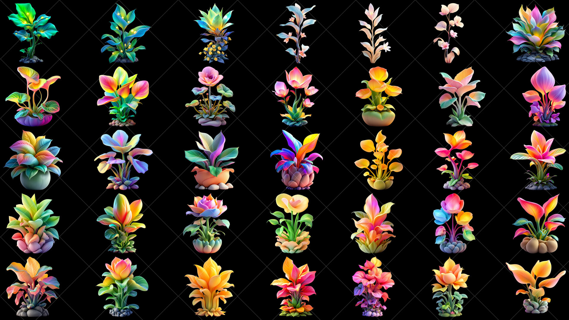 118 Transparent Fantasy Magical Alien Plants - 2D Game Asset by cgsea