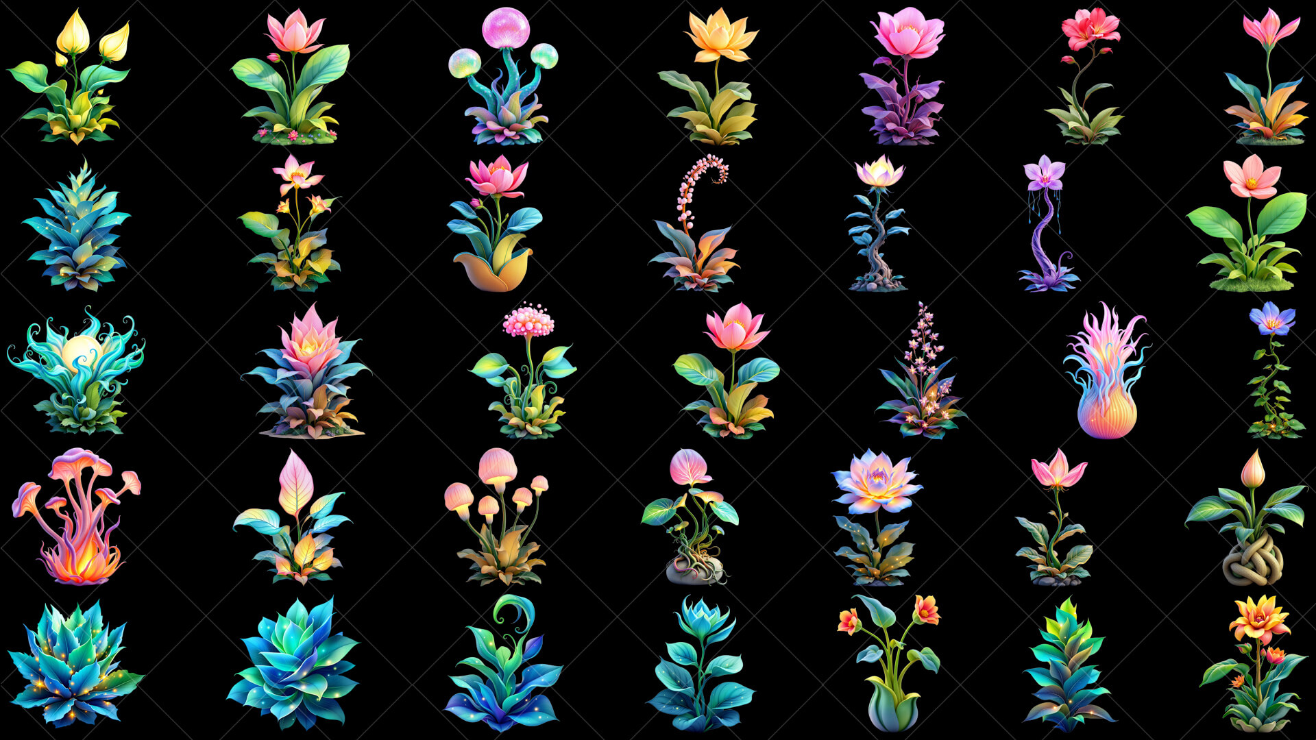 118 Transparent Fantasy Magical Alien Plants - 2D Game Asset by cgsea