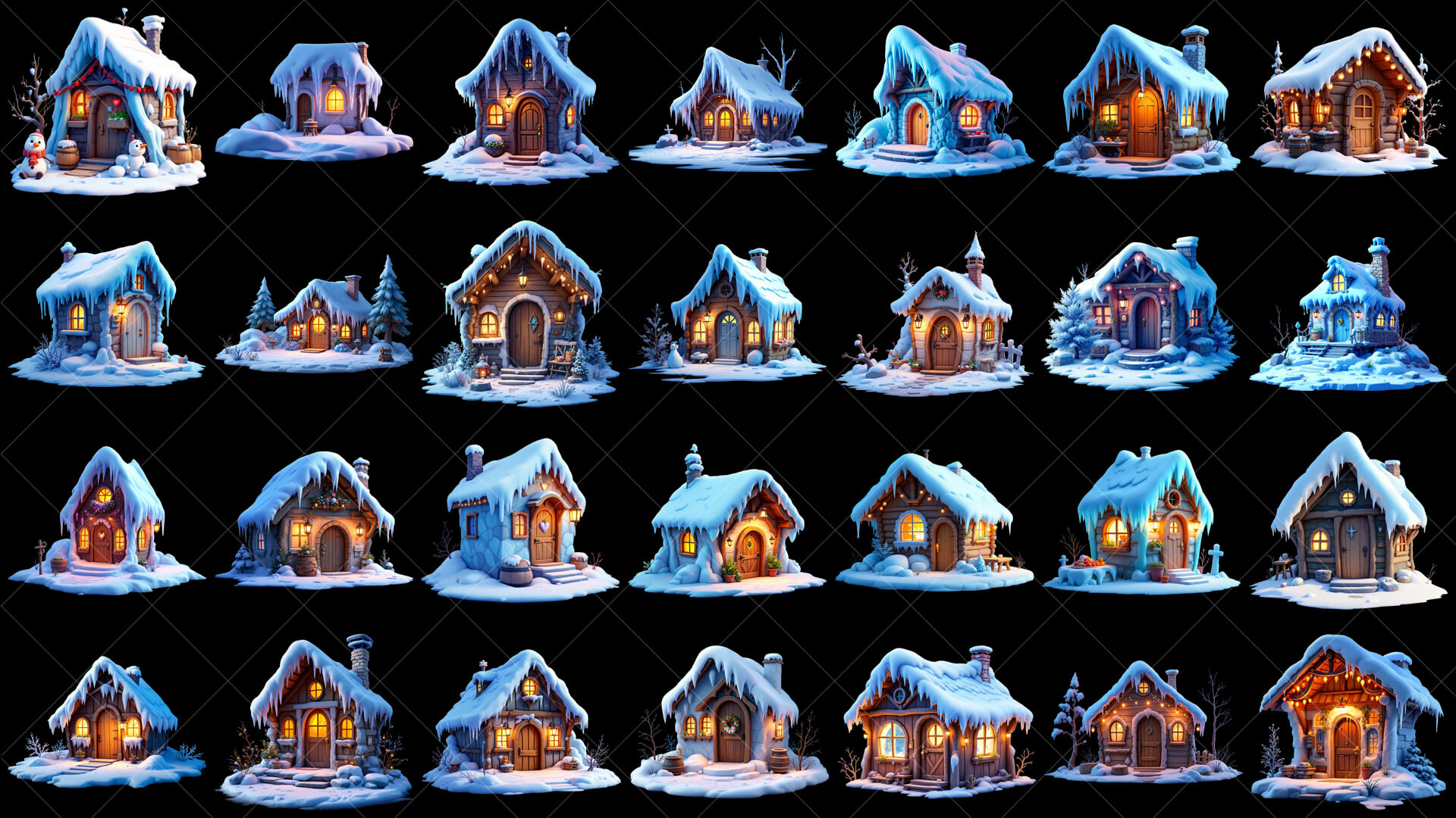 119 Transparent Fantasy Snow Hut House Building Game Assets by cgsea