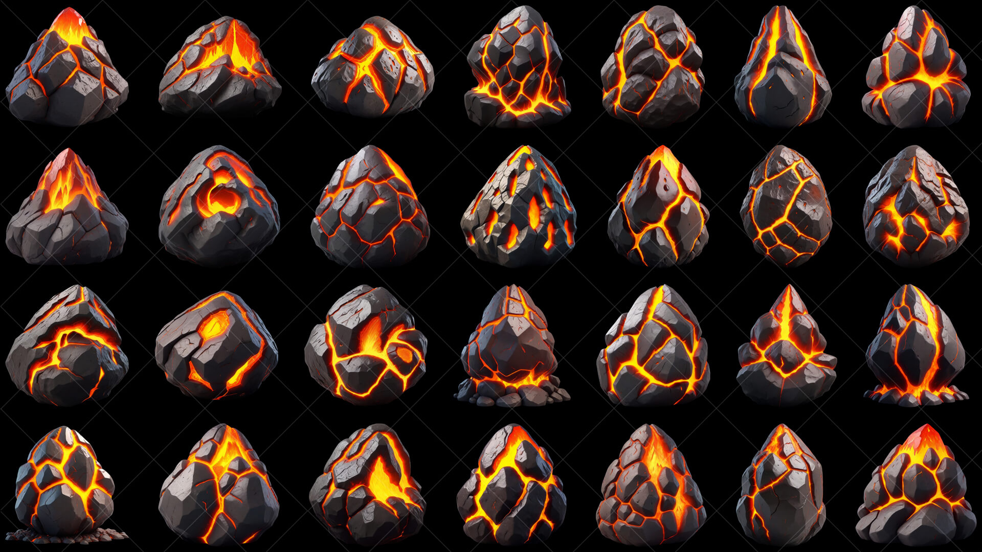 120 Fantasy Lava Magma Stone Rocks Game Asset by cgsea