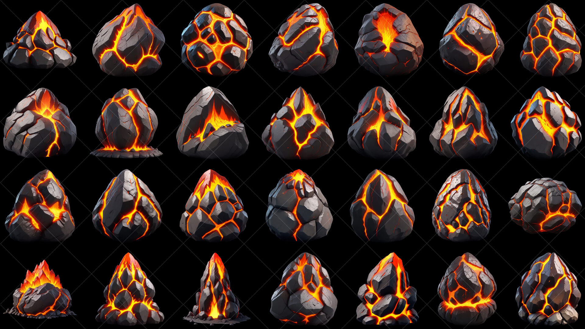 120 Fantasy Lava Magma Stone Rocks Game Asset by cgsea