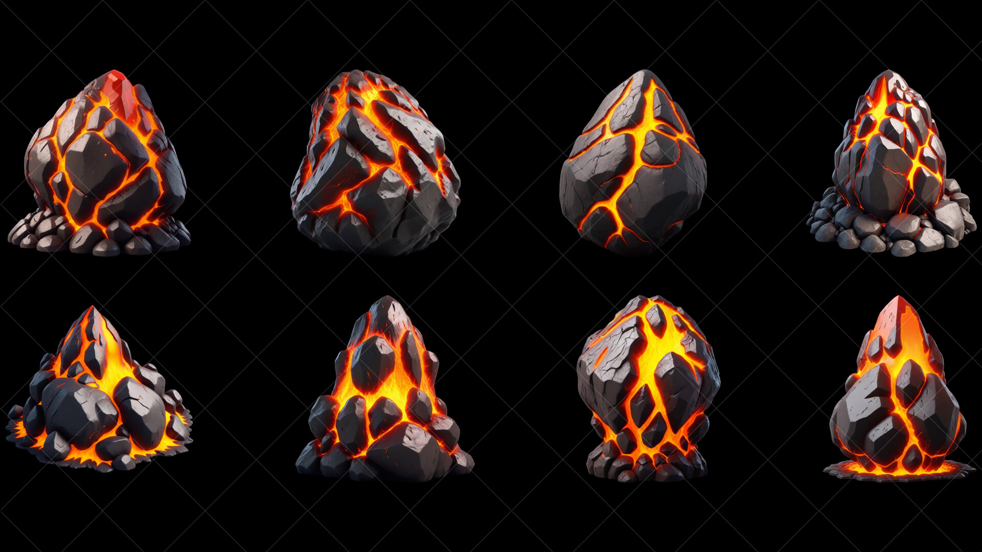 120 Fantasy Lava Magma Stone Rocks Game Asset by cgsea