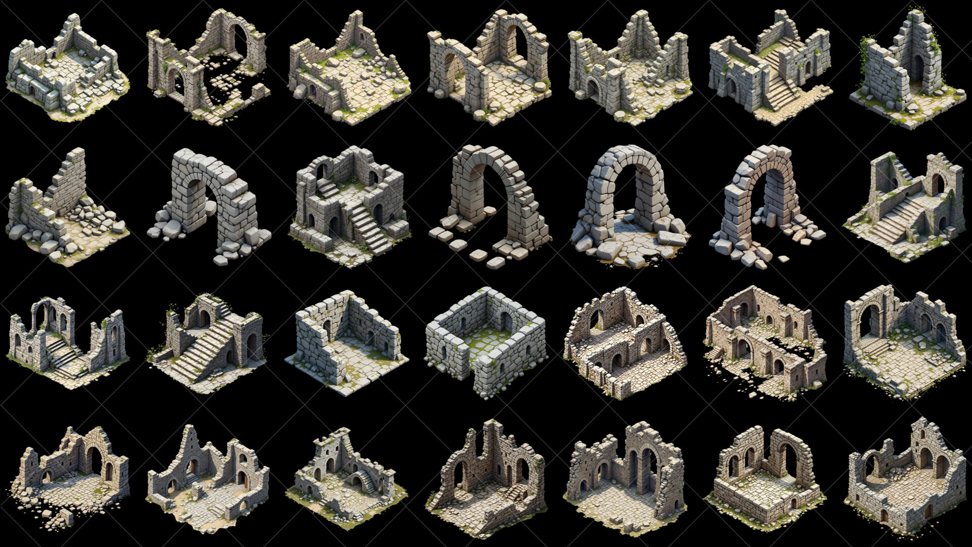 124 Transparent Fantasy Ancient Ruins - 2D Game Asset by cgsea